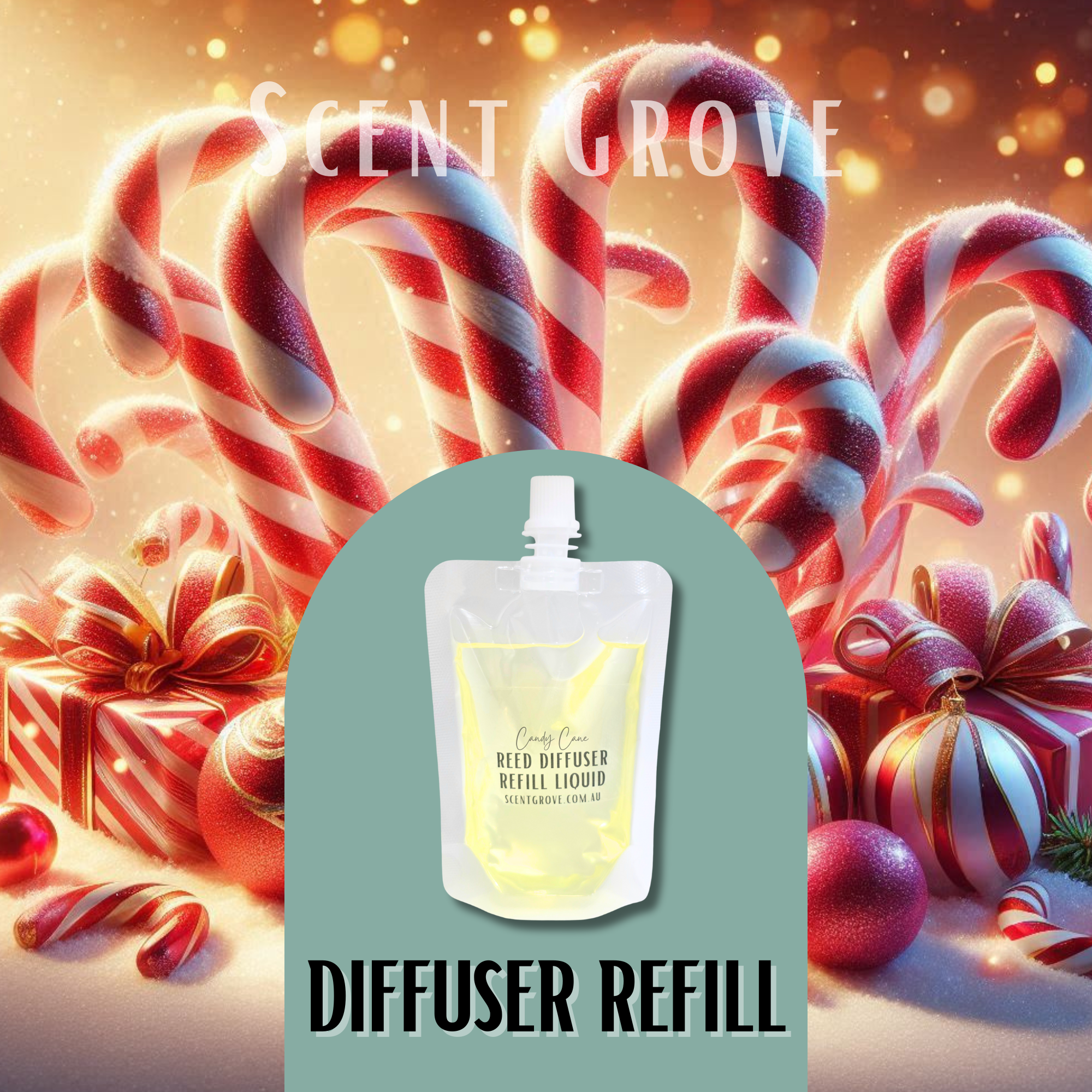 Candy Cane Scented Diffuser Liquid Refill 100ml Clear Pouch – Scent Grove